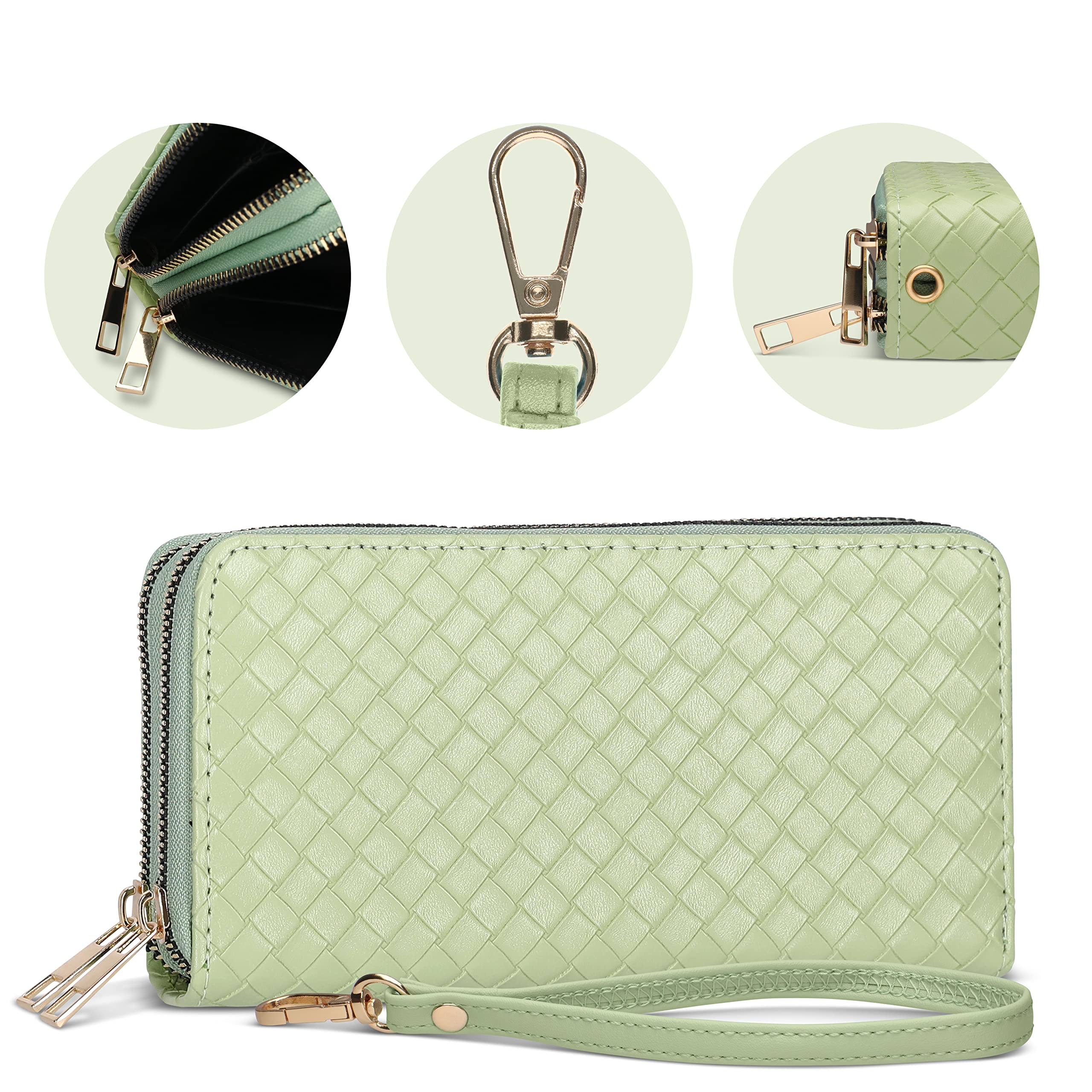 Couture Gems Black Wristlet Purses For Women Wallet DOUBLE ZIPPER Wallets Clutch Purses For Women Handbag Wallet Womens