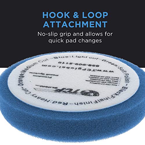 TCP Global 6.5" Blue Flat Light Cut Grip Foam Polish Buff Pad - DA Hook & Loop