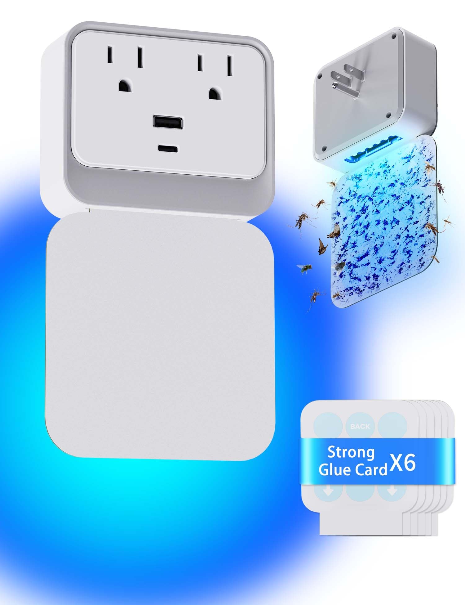Fruit Fly Traps for Indoors Safe & Effective Plug in Fly Trap Indoor Flying Insect Trap for Fruitflies, Moths, Gnats, Oth Flying Insects with Multi Plug Outlet Extender with USB and 6 Fly Trap Refill