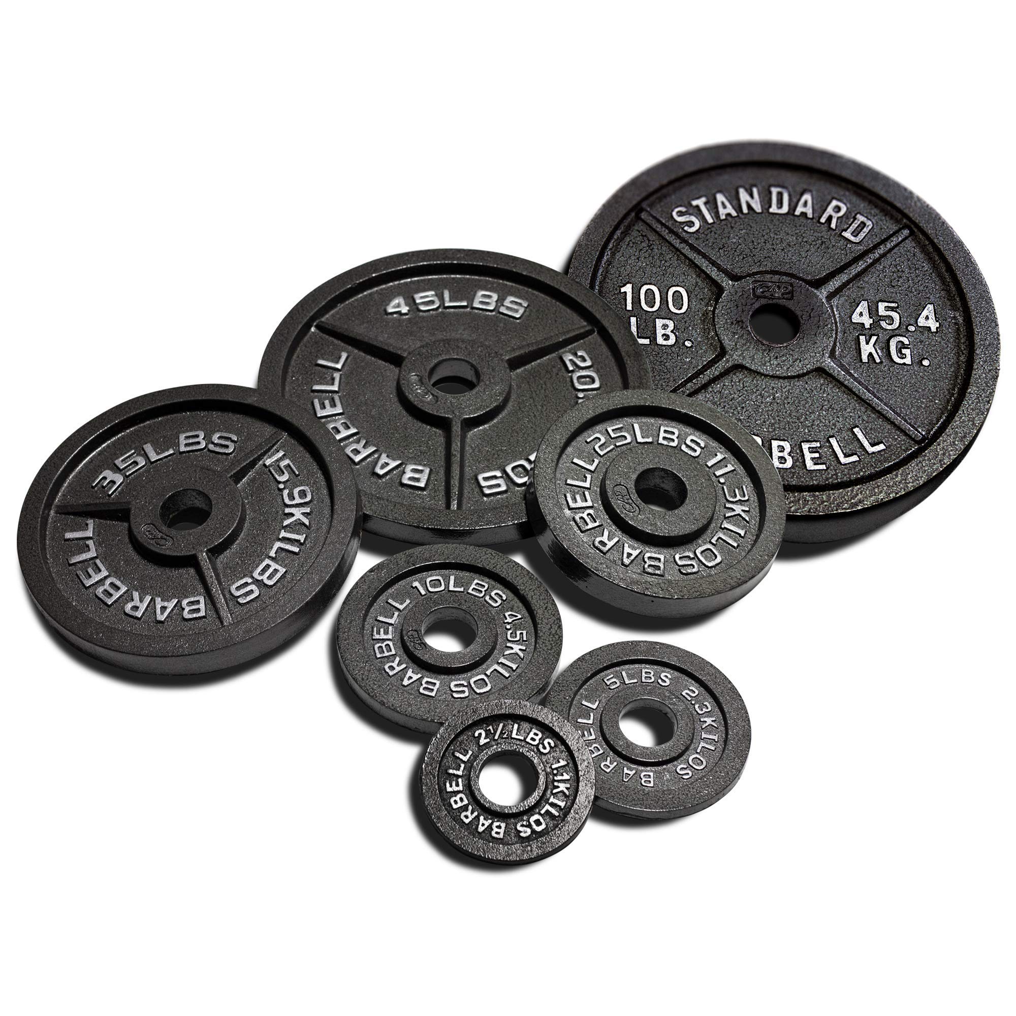 CAP Barbell 300 LB Cast Iron Olympic Weight Set with 7’ Olympic Bar for Muscle Toning, Strength Building, Weight Loss - Multiple Choices Available