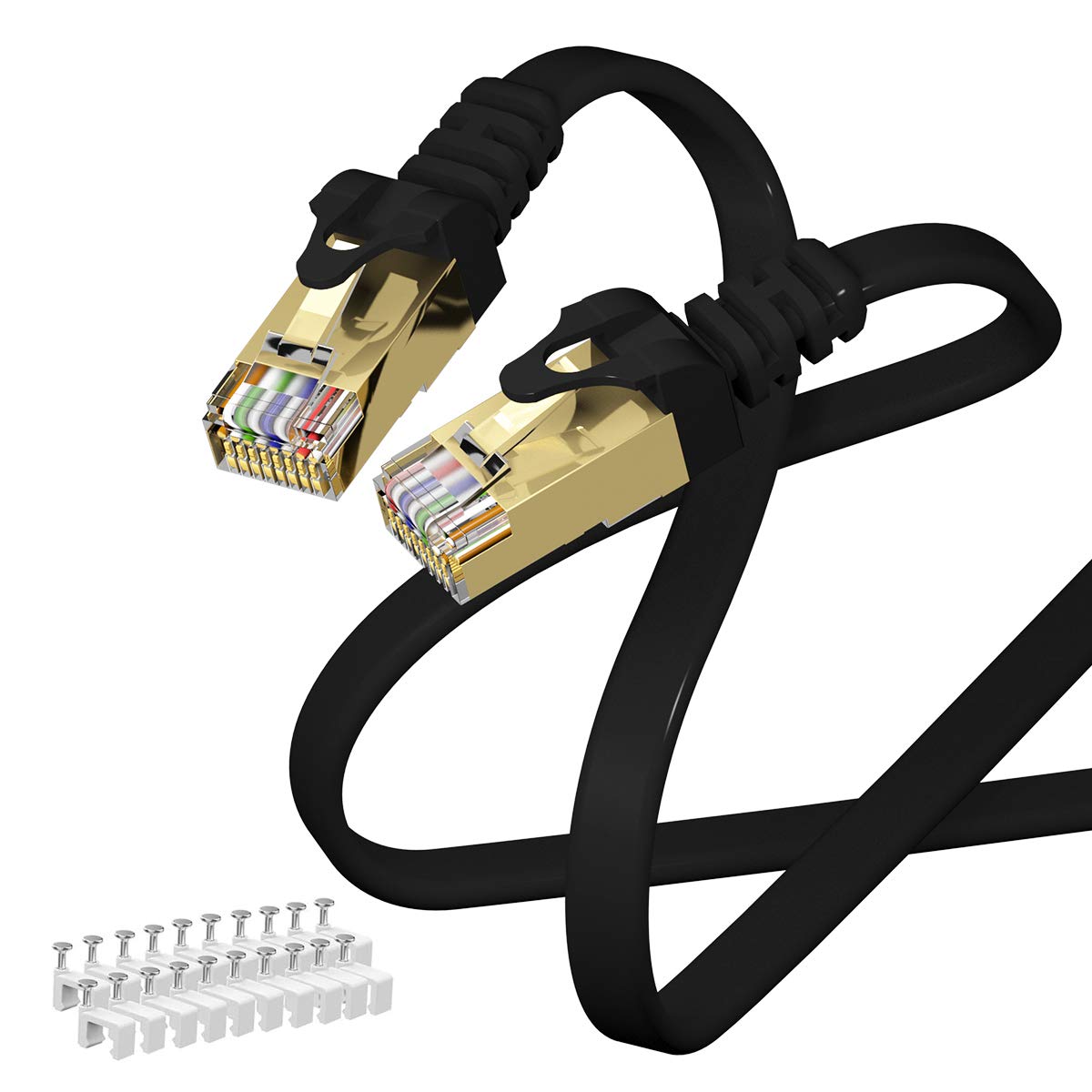Cat 8 Ethernet Cable 100 FT Black - 40 Gbps High Speed Flat Internet Network Computer Patch Cord with Gold Plated Rj45 Connectors - Faster Than Cat7 Cat6 Network Cable - 100 Feet Black