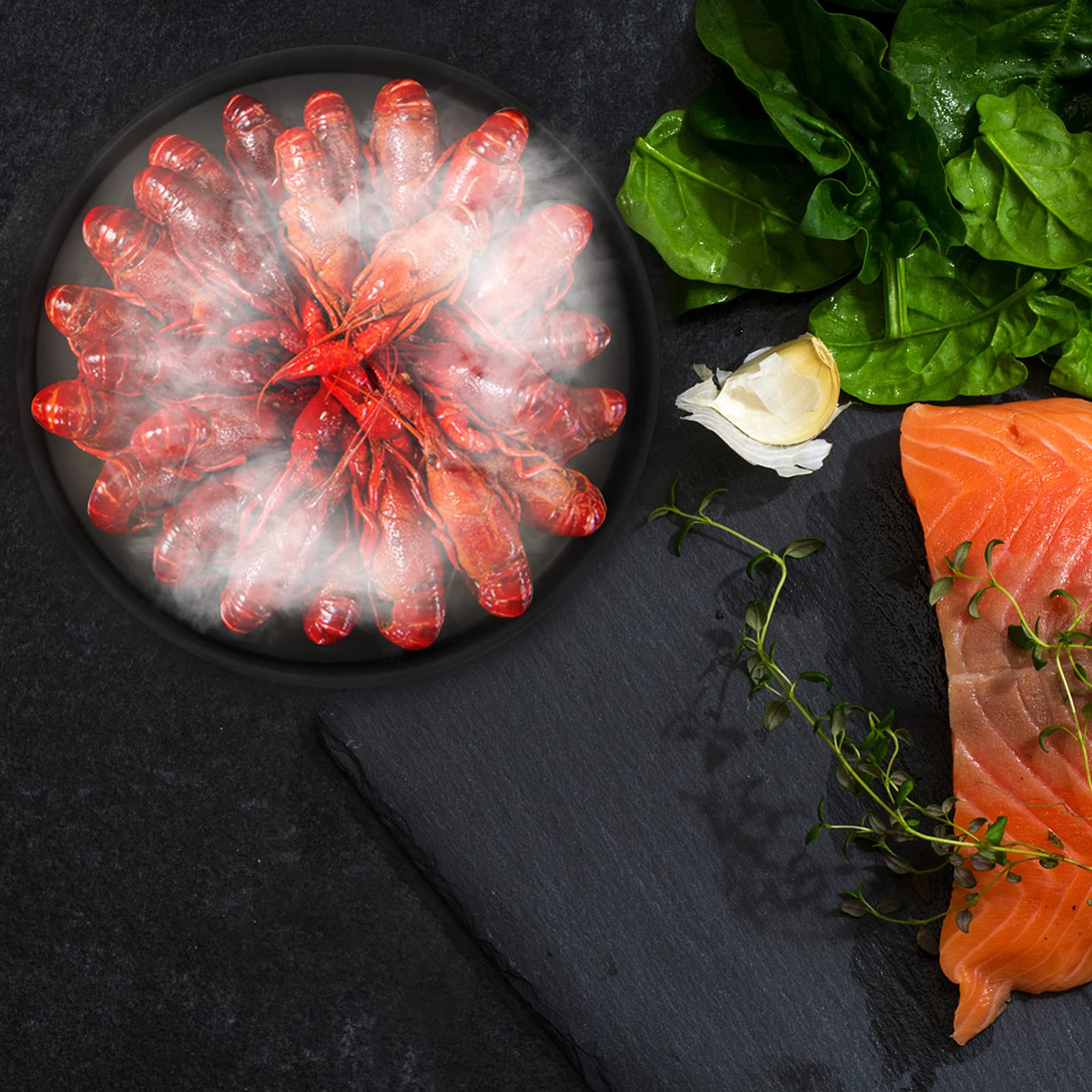 DOITOOL 1pc Dry Ice Tray Slate Round Cheese Board Sushi Board Dinner Fish Plate Sushi Serving Plates Caviar Bowl Wooden Utensils for Eating Sushi Tray Melamine Japanese-style Lobster Plate