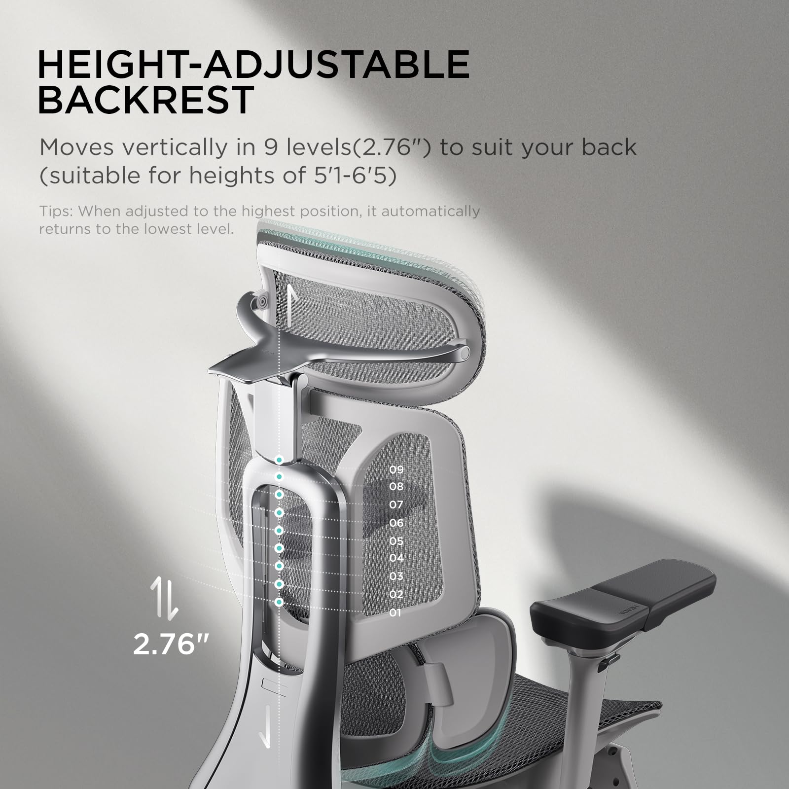 Hbada E3 Pro Ergonomic Office Chair, Big and Tall Office Chair - with 3-Zone Dynamic Lumbar Support, 4D Adjustable Headrest, 6D Adjustable Armrests, Swivel Computer Chair for Home Office, Grey