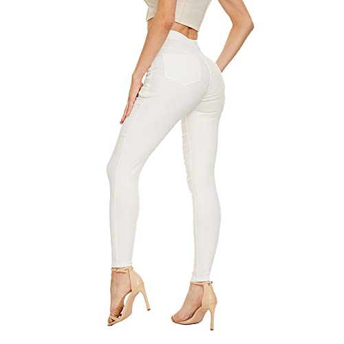 NanaDay Womens Hyper Stretch Skinny Pants Comfy Jeans with Pockets (Off-White, 2XL)