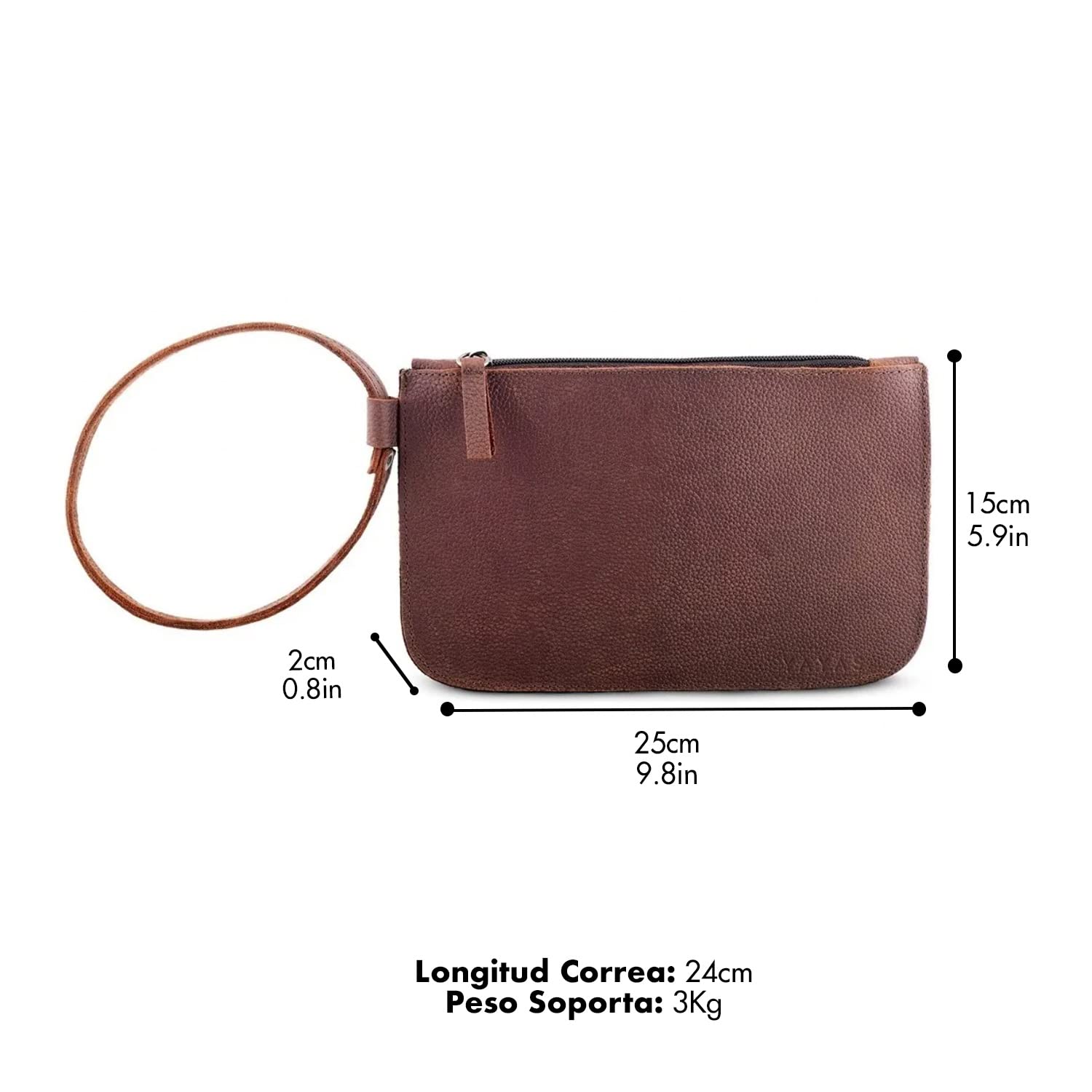 YAYAS PIEL Leather Clutch Wallet Purse - Genuine Leather Wristlet Wallet - Smartphone Purse. HandMade (Shedron)