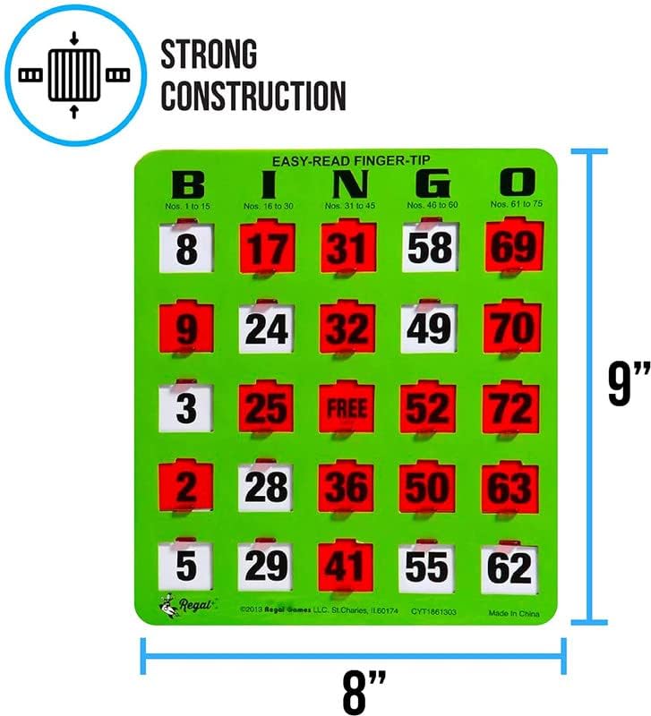 Regal Bingo Bingo Cards with Sliding Windows - Green Reusable & Large Bingo Cards - Ideal for Family Fun Bingo Game Night - No Chips & Daubers Needed - 25 Pcs