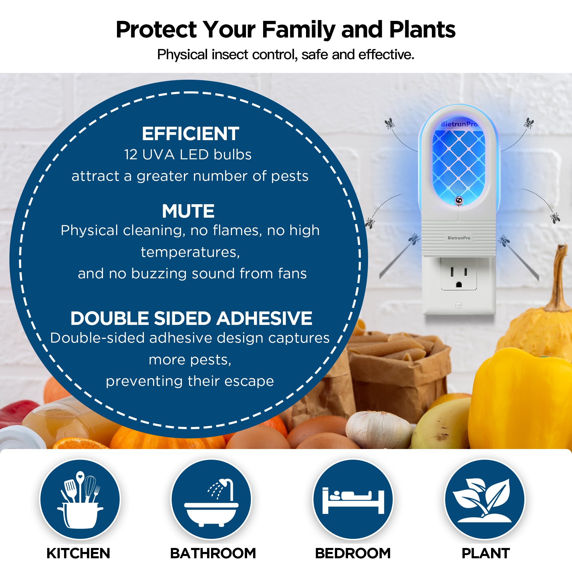 Fruit Fly Traps/Gnat Traps for Indoors, UV&Blue Light Plug-in Gnats Killer Bug Trap, NAT Killer, Flying Insect Catcher Trap for Fruit Flies, Moths, Mosquitoes, Fungus, Get Rid of Gnat Infestation