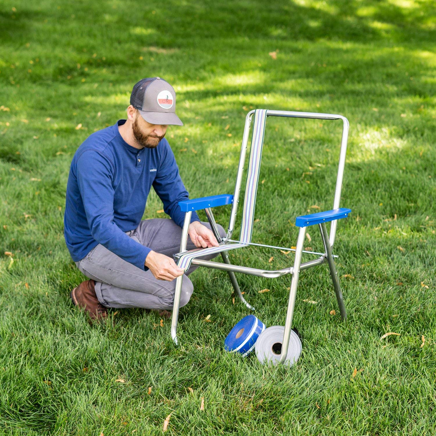 Lawn Chair USA Chair Replacement Lawn Chair Webbing - Webbing for Lawn Chairs. UV-Resistant Straps Made with Durable Polypropylene. Chair Webbing Kit (3" x 50', Sea Island Blue)
