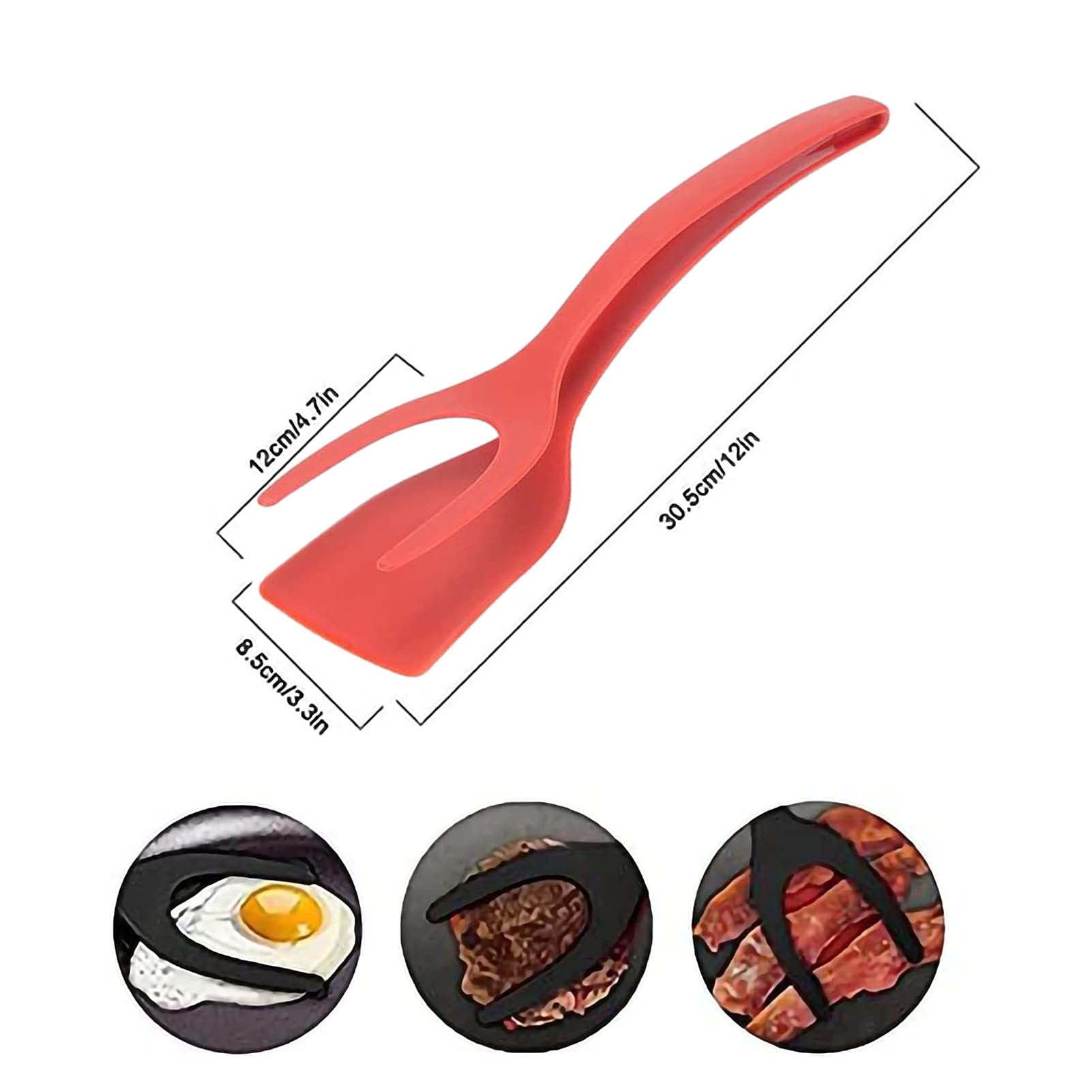ESSUE Egg Spatula, Grip and Flipp Tongs Spatula, Fried Eggs Turners, 2 in 1 Omelette Clamp, Frying Turning Grilling Kitchen Cooking Tool for Omelette, Pancake, Steak, Fish, and Egg Ziurmut, Red