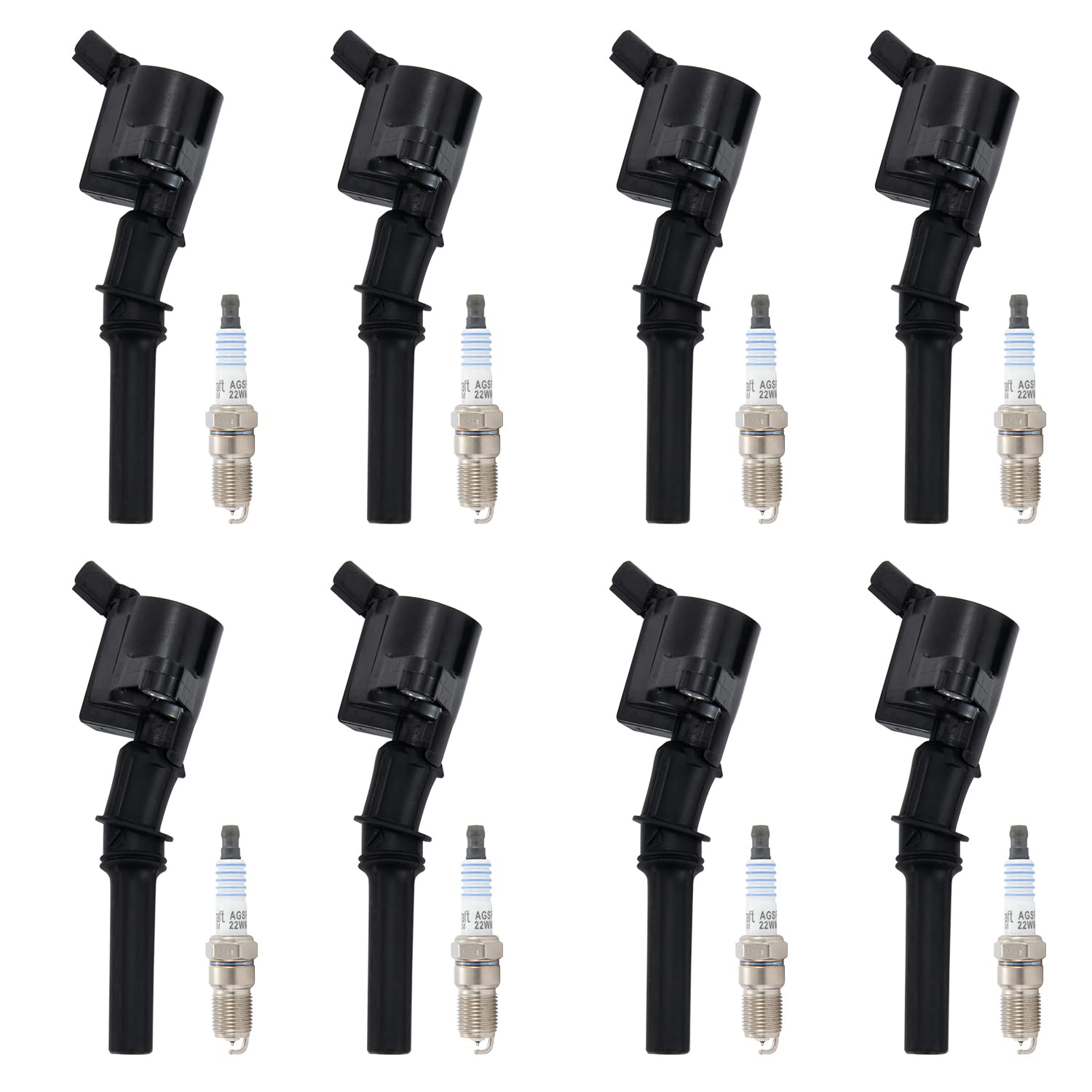 DG508 Ignition Coil Pack & SP479 Spark Plugs compatible with Ford 5.4L V8 F-150 E-150 E-150 E-350 E-450 EXPEDITION EXCURSION MERCURY EXPLORER F-250 F350 SUPER DUTY Set of 8