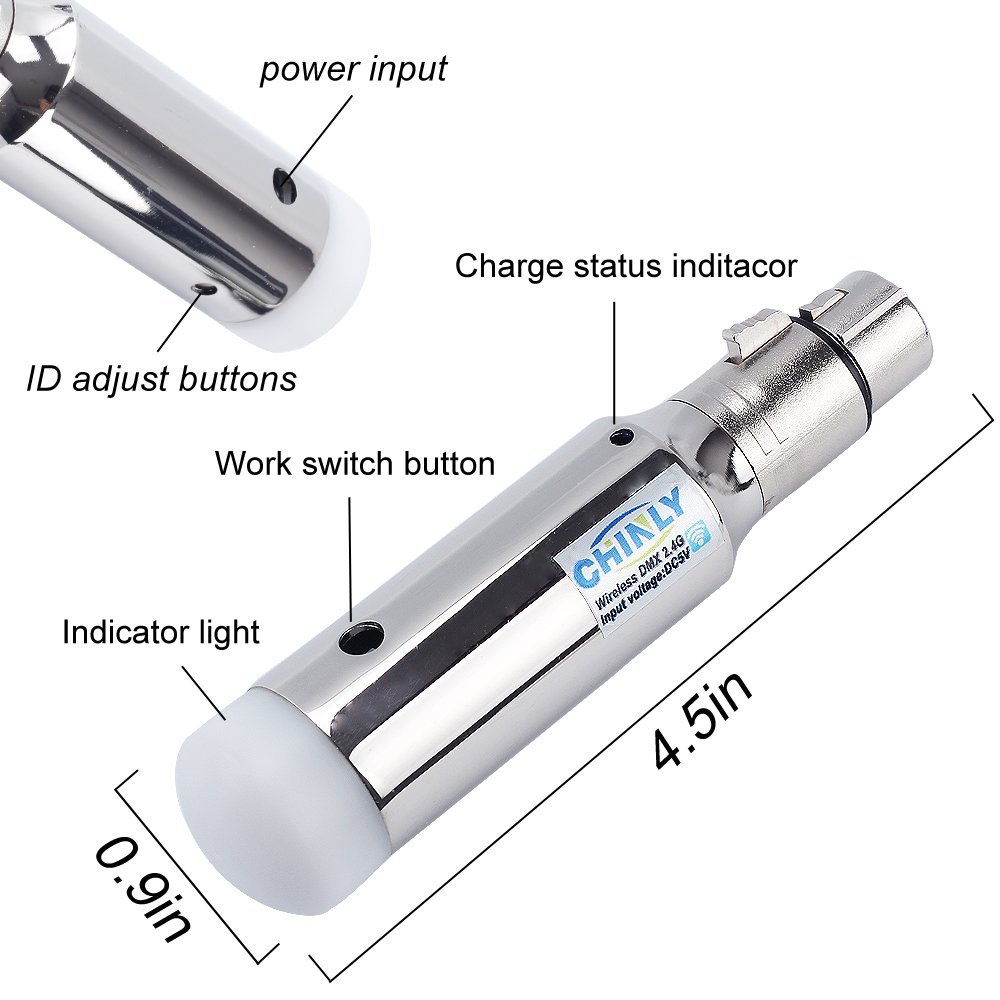 CHINLY 8pcs DMX512 DMX Dfi DJ 2.4G 7 Charging Wireless Receiver Built-in Battery & 1 Transmitter LED Lighting Control for LED Stage Par Party Light