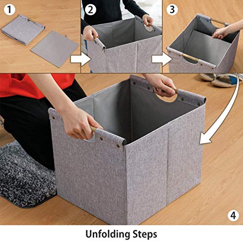 CAMEL CROWN Collapsible Storage Basket Organizer Bins Handles Box Accessories Laundry Cube for Home Office Nursery Kids (Grey-03, 1)