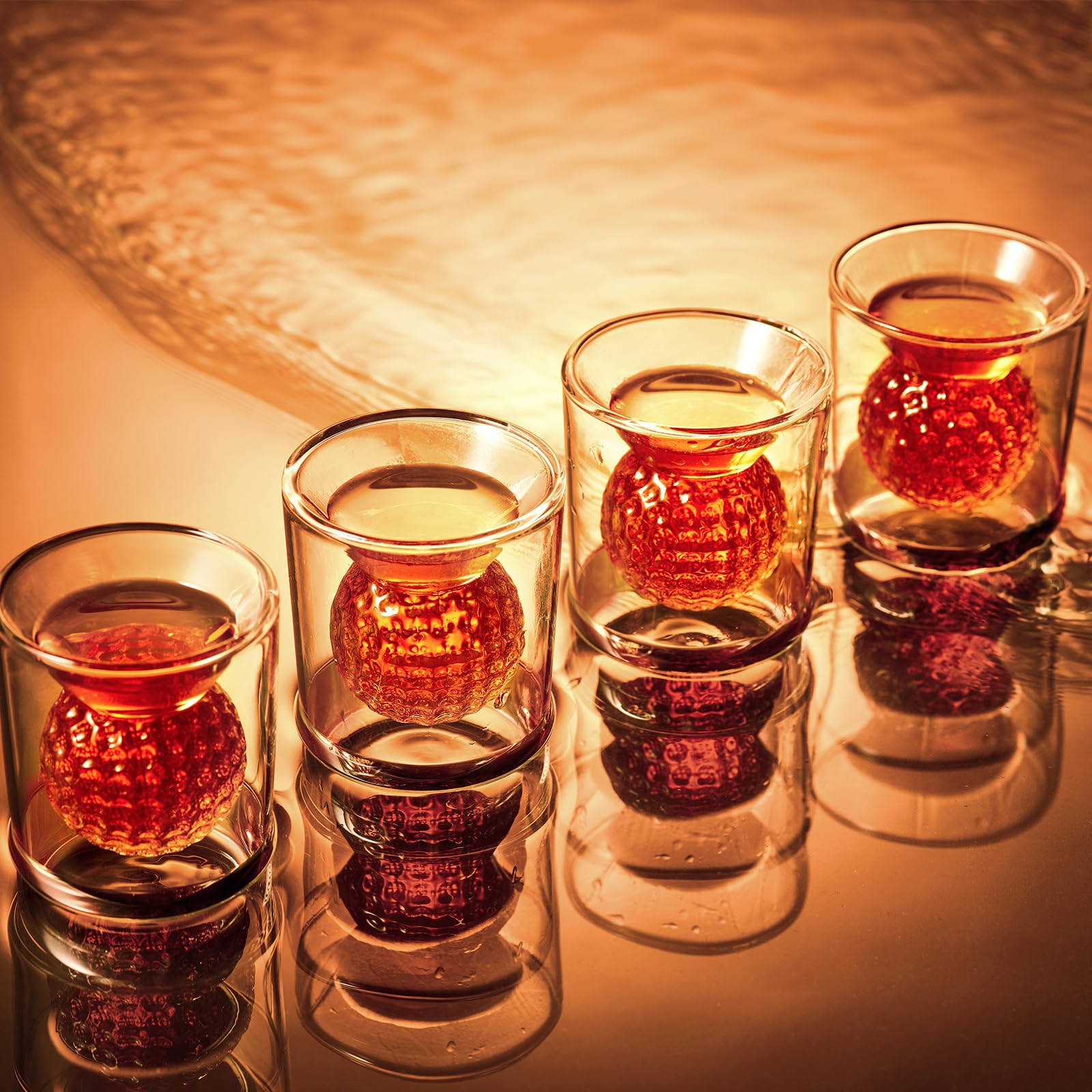 CRAFTGEN Golf Ball Shot Glasses Set of 4 - Funny Handmade Golf Birthday Gifts for Men - 2oz Double Walled with 3D Shape Golf Ball Inside for Tequila, Whiskey, Cocktail - Presents for Golfer