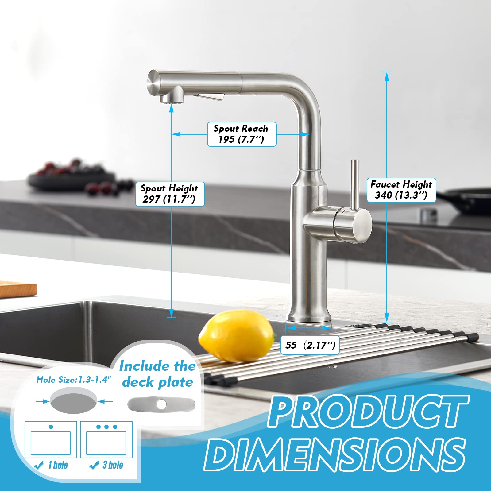 CREA Kitchen Faucets with Pull Down Sprayer, Bar Sink Faucet Brushed Nickel with Magnetic Docking, Commercial Modern Faucet rv Kitchen Sink Faucet