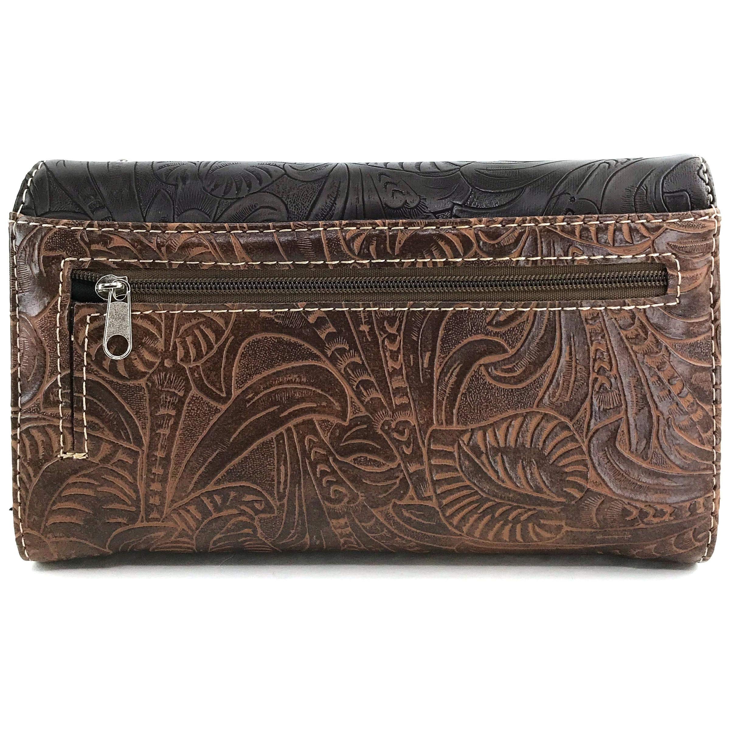 Turquoise Concho Feather Conceal Carry Hobo Handbag Crossbody Wallet Set Brown