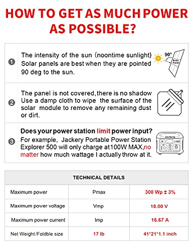 DOKIO 300W 18V Portable Solar Panel Kit Folding Solar Charger with 2 USB Outputs for 12v Batteries/Power Station AGM LiFePo4 RV Camping Trailer Car Marine