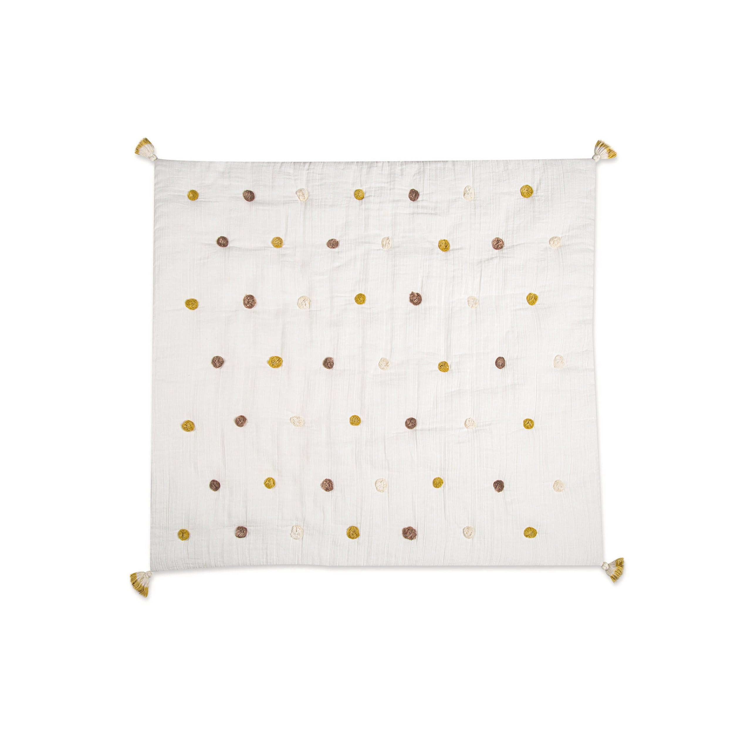 Crane Baby Blanket, Soft Cotton Pom Pom Nursery and Toddler Blanket for Boys and Girls, Cream, 36” x 36”