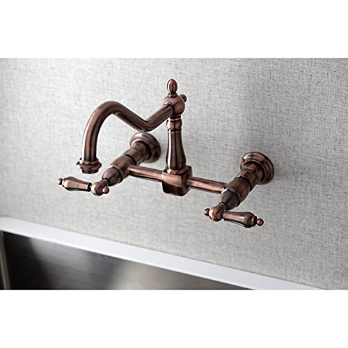 Kingston Brass KS124ALAC Heritage Bridge Kitchen Faucet, Antique Copper