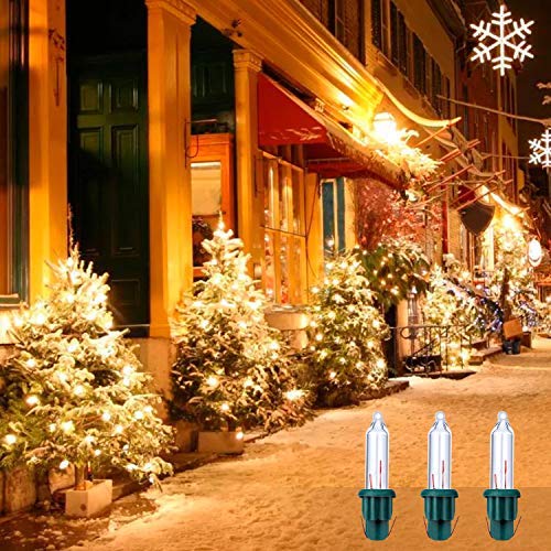 Christmas Lights Replacement Mini Bulbs 2.5 Volt 100 Count Glass Incandescent Green Base for Xmas String Lights Outdoor Indoor Holiday Party Decor, Warm White