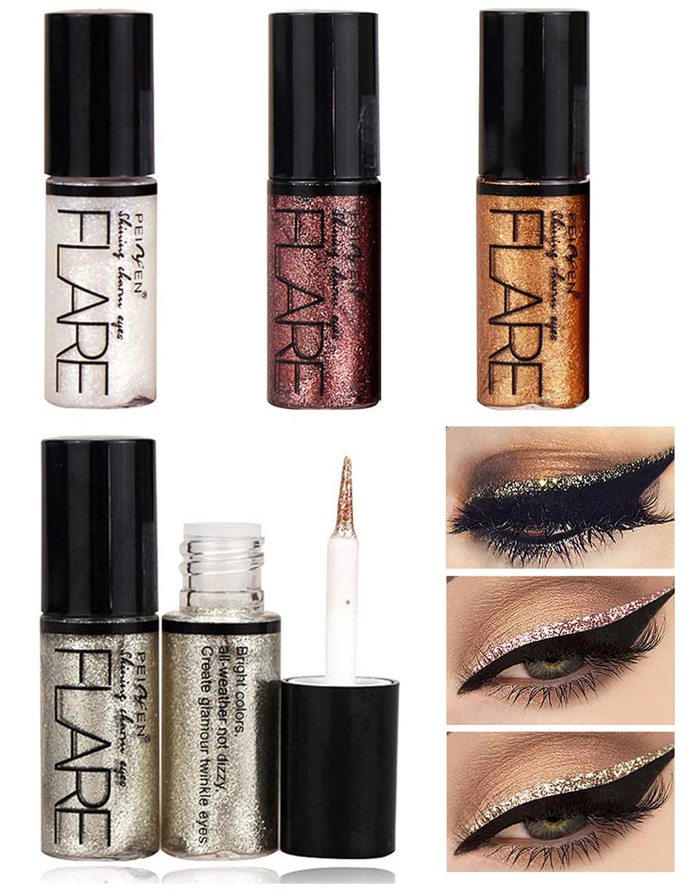 ETEDES Glitter Eyeshadow liquid Eyeliner, Long Lasting Waterproof Shimmer Metallic Glitter Eyeshadow, Eyeliner EyeShadow 4 clours (Styles #2)