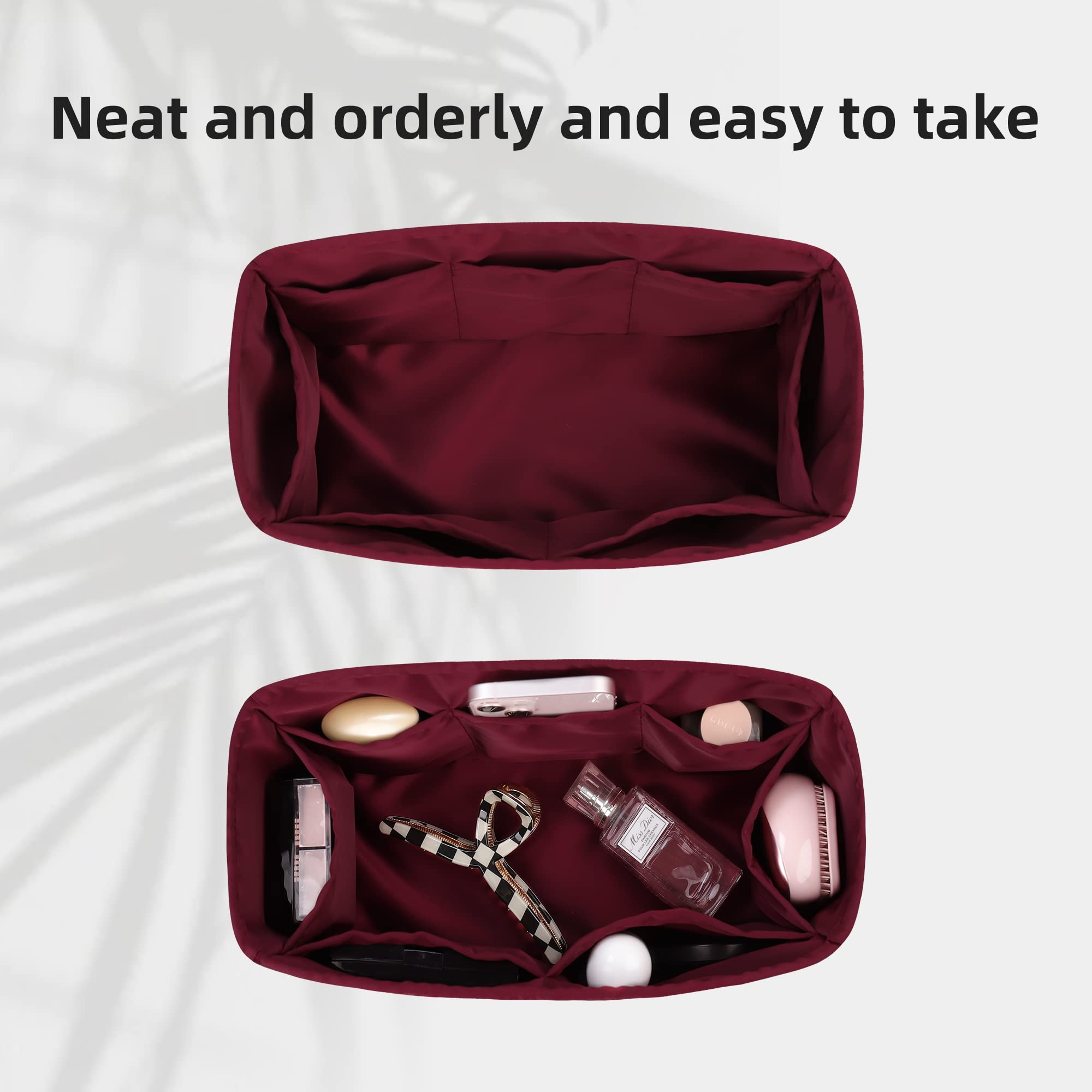 DGAZ Silk Purse Organizer Insert Fits LV ONTHEGO bags,Silky Smooth Bag Organizer,Luxury Handbag & Tote Shaper(Wine red,MM)