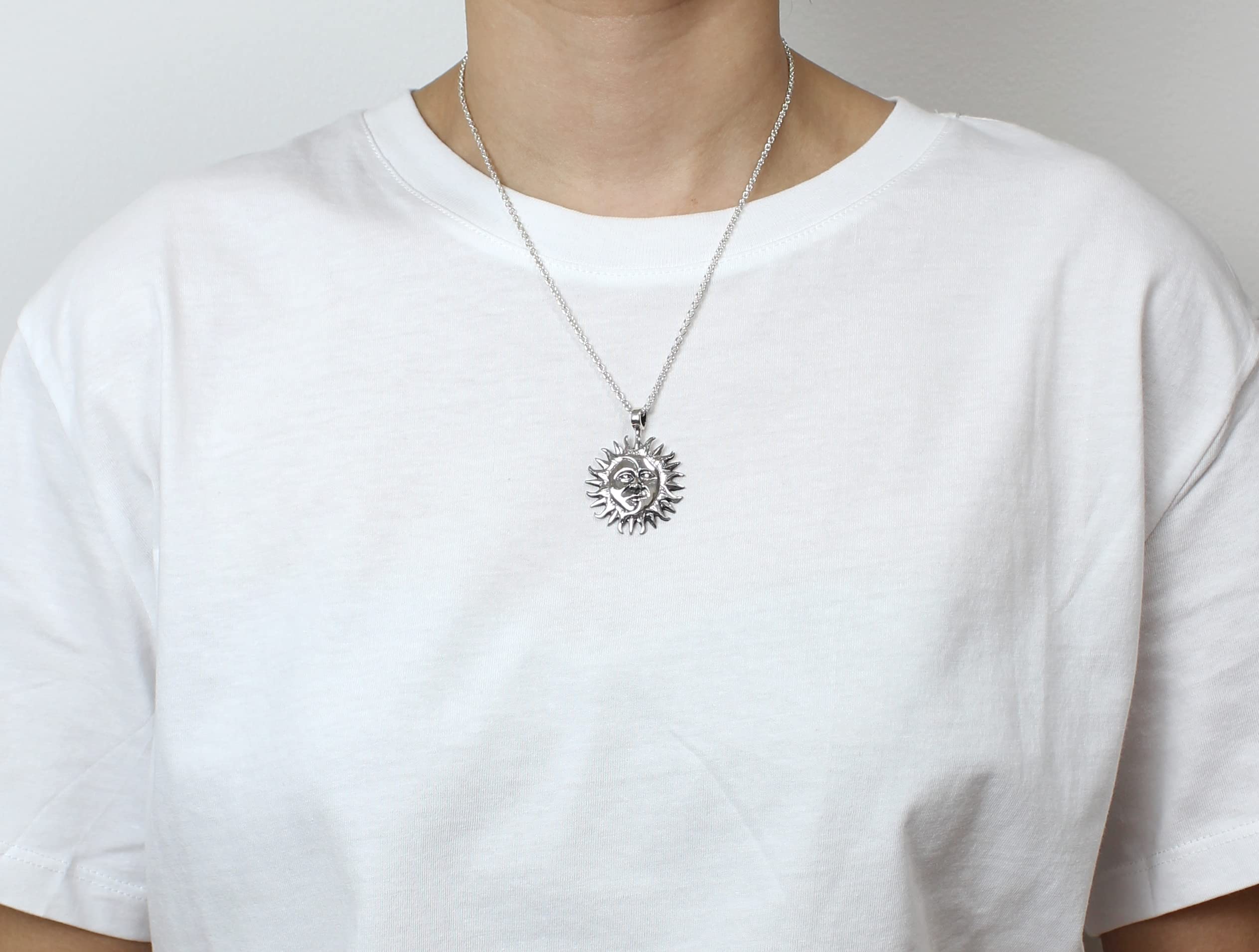 COSUMOSU 925 sterling silver Mexican Sun and moon Face Celestial Lunar Solar Pendant (Sun & Moon)