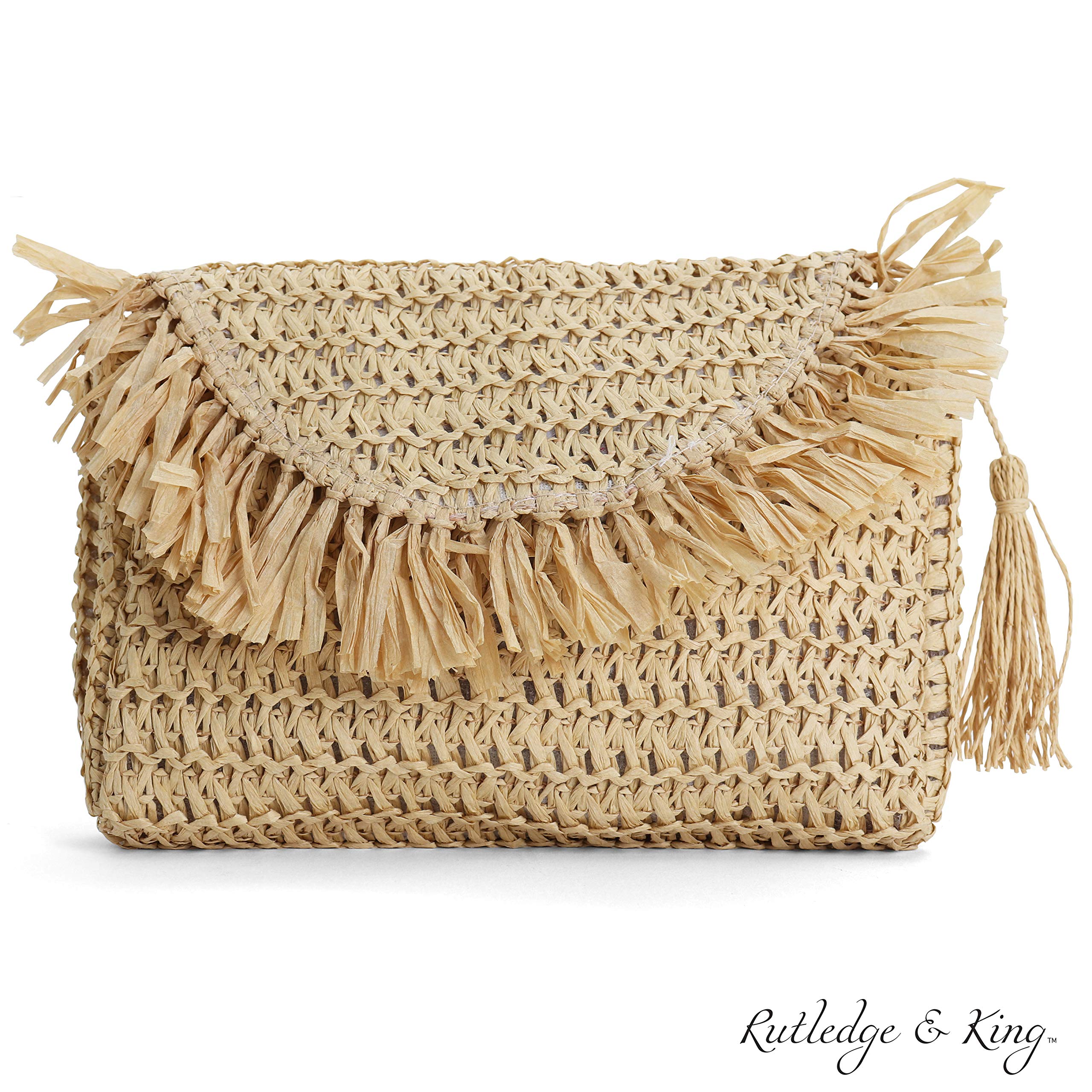 Rutledge & King Straw Crossbody Bag - Straw Bag with Handle - Straw Purse (Brown)