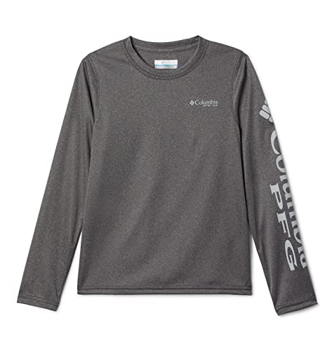 Columbia Youth Boys Terminal Tackle Heather Long Sleeve, Black Heather/Cool Grey Logo, Large