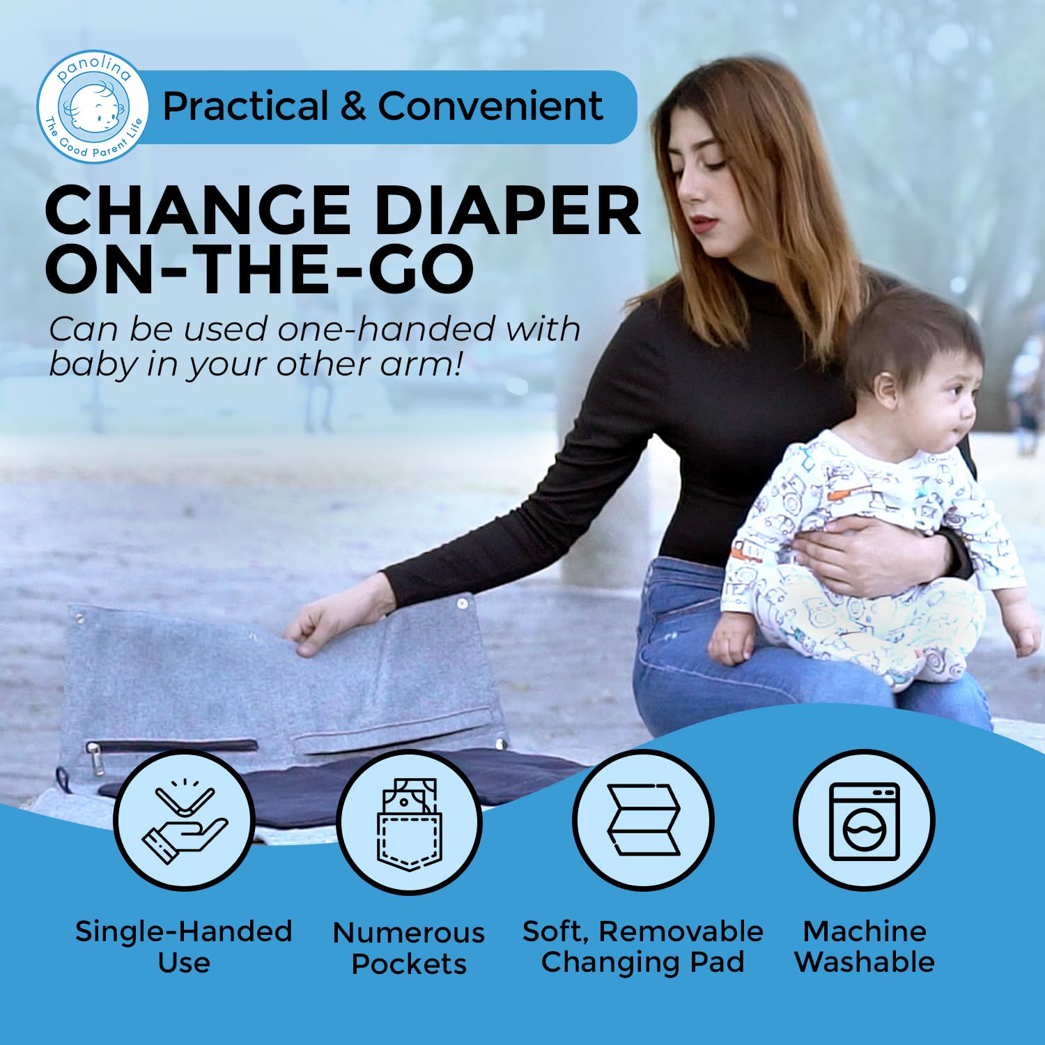 Panolina Tote Diaper Bag with Baby Changing Station - Cute Travel Diaper Bag with Organizing Pouches and Stroller Straps in Messenger Style