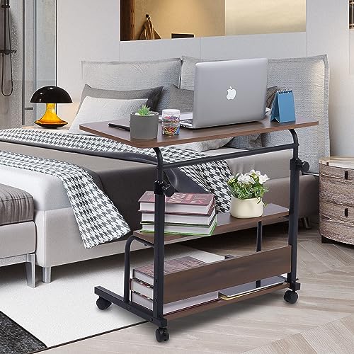 Portable Desk Small Desks for Small Spaces Laptop Table Brown Rolling Adjustable Desk on Wheels Mobile Couch Desk for Bedroom Home Office Computer StandingĀ Desk Student Desk with Storage 32x16 Inch