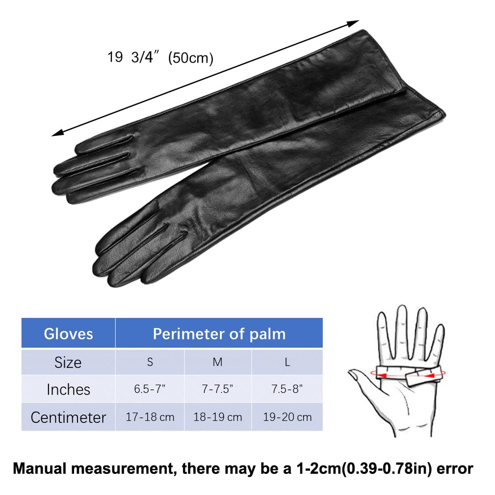 QECEPEI Womens Long Leather Gloves Touchscreen Texting Opera Evening Dress Driving Gloves Sikly Liner L, 19.6"/50cm