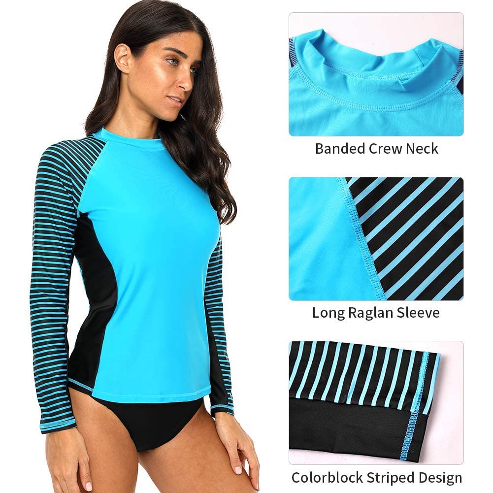 CharmLeaks Rash Guard Women Long Sleeve Swim Shirts UV 50+ Sun Protection Shirts Blue 2XL