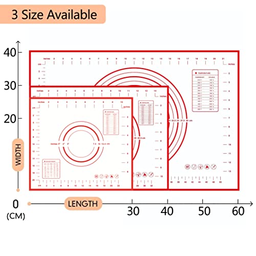 Extra Large Pastry Mat with Measurements 3 Size - 11 Inch, 16 Inch, 24 Inch, Nonstick Silicone Baking Fondant Measuring Pad for Rolling Dough Pie Crust, Pizza and Cookies