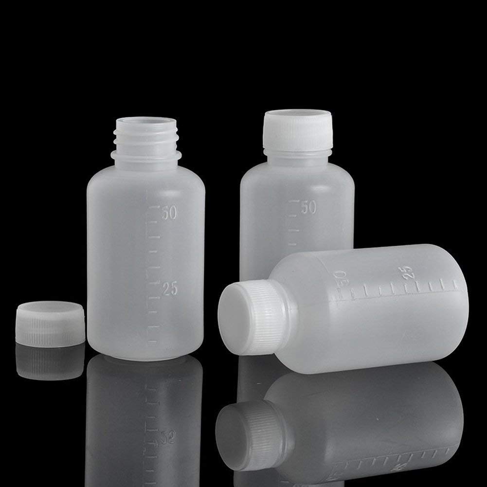 LAZZON Leak Proof Squeezable PE Plastic Empty Small Mouth Graduated Lab Chemical Container Reagent Bottle Sample Sealing Liquid Medicine Bottle 50ML