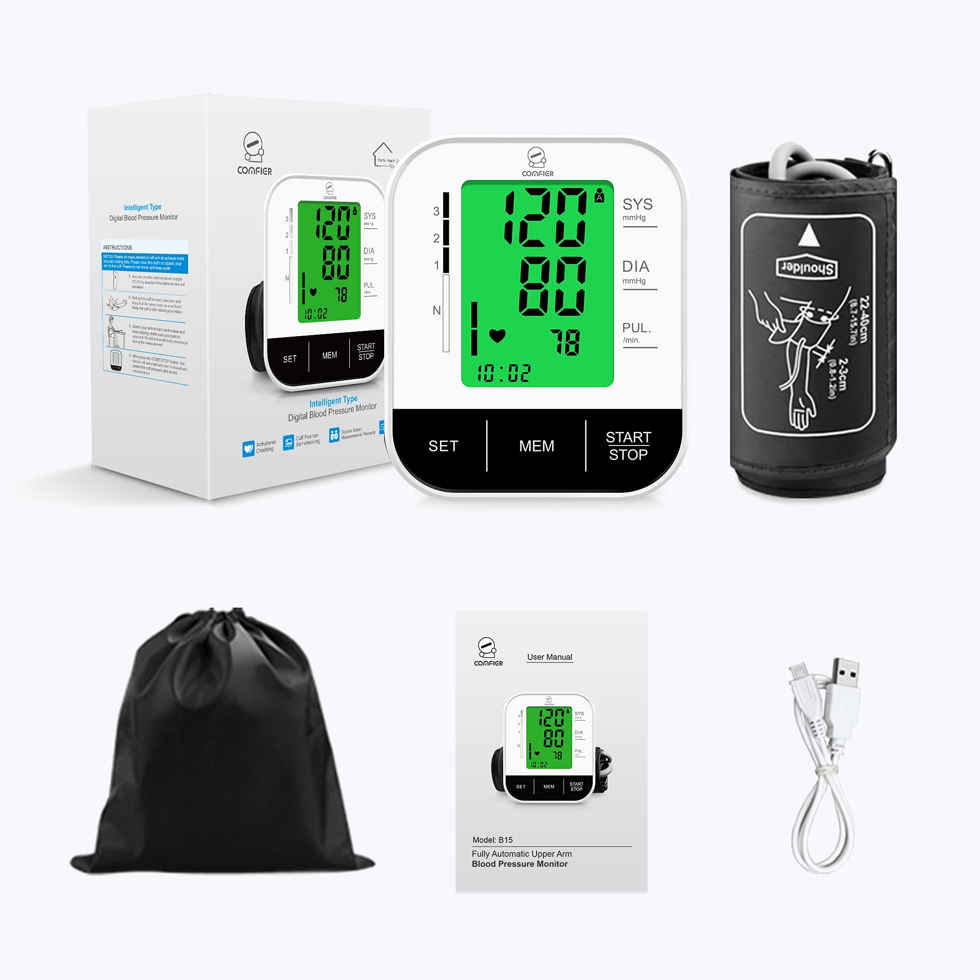 Comfier Arm Blood Pressure Monitor & Irregular Heartbeat Detector,Accurate Automatic Blood Pressure Cuff Machine,Large LCD Display &Voice Broadcast,Dual User Modes(2x120data),Home BP Tester,Carry case
