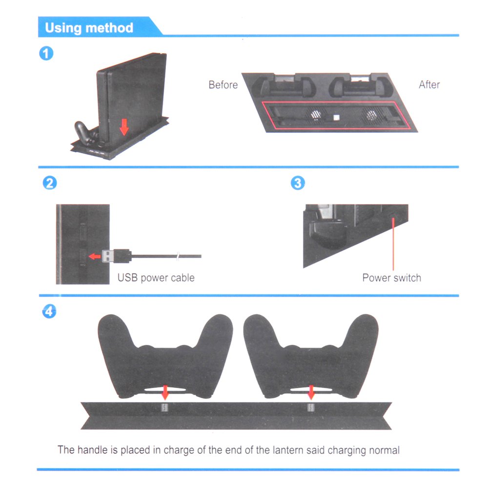 PS4 Slim Vertical Stand Cooling Fan with Dual USB Charger Ports 2 in 1 Dual Use with Cooling and Charging System