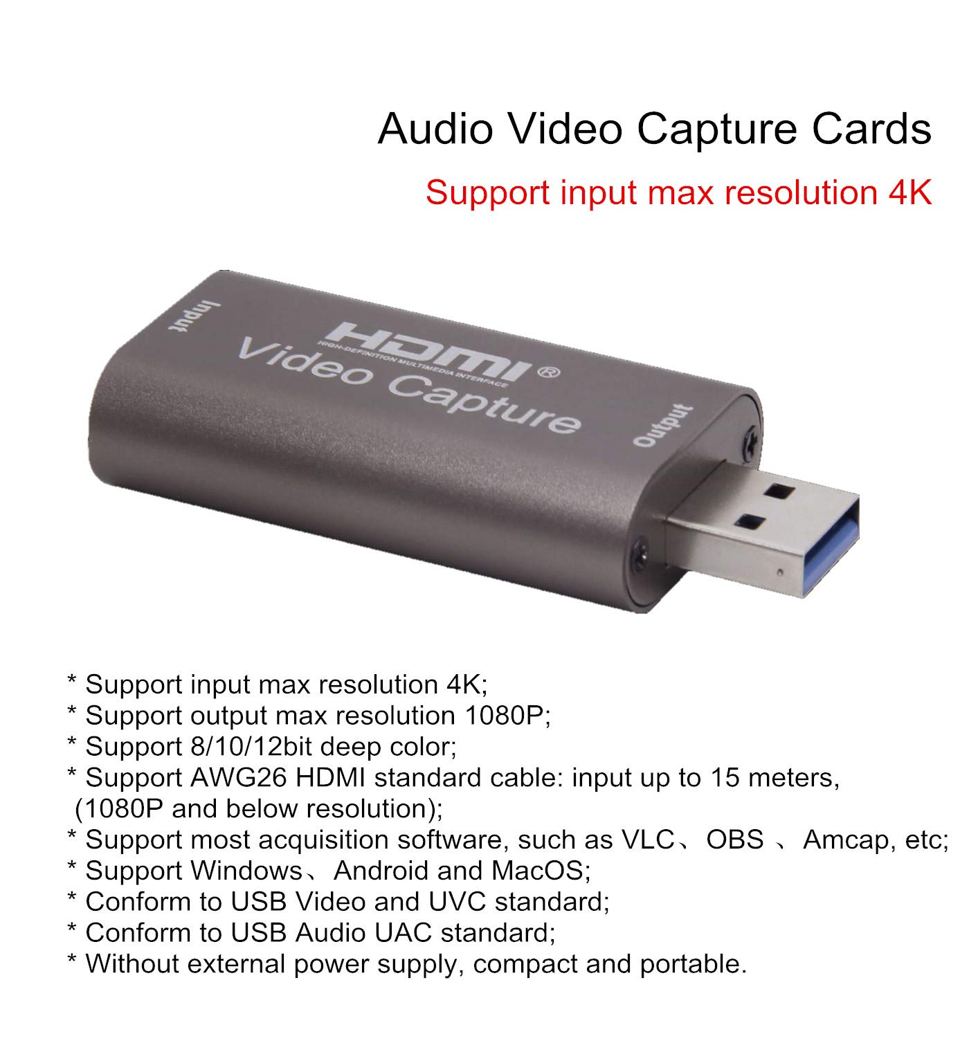DavXF Audio Video Capture Cards ,4K HDMI to USB 2.0 HD Game Video Capture Card 1080P30FPS ,Game Recorder,Box Device,Live Broadcasting,Teaching for Windows, Android and MacOS System