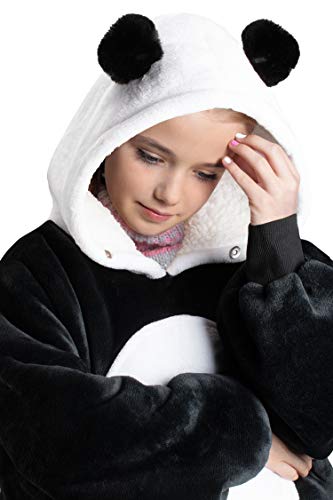 Catalonia Panda Blanket Hoodie Sweatshirt for Kids, Oversized Wearable Sherpa Pullover for 7-16 yr Teens Youth, Gift Idea