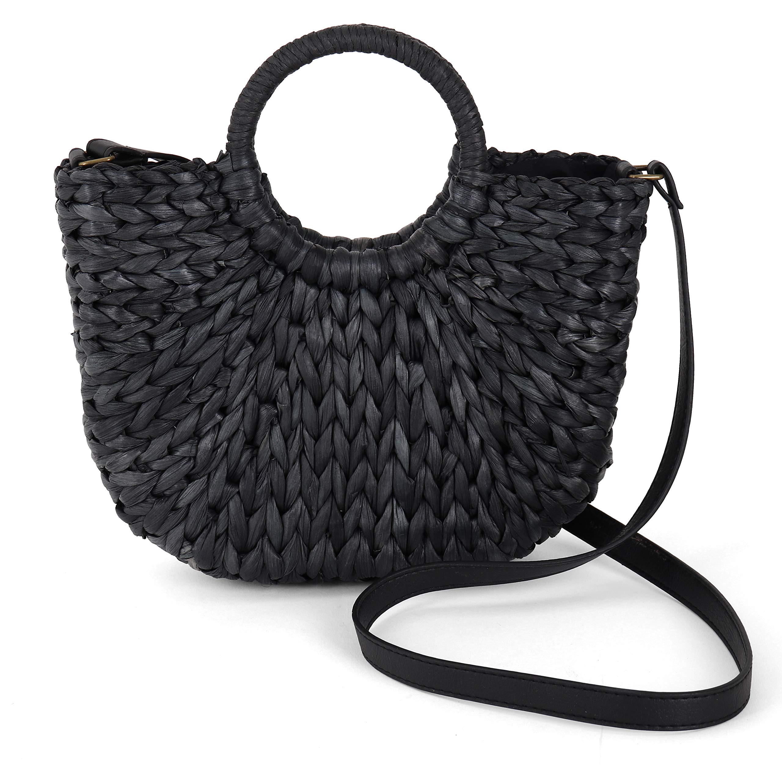Rutledge & King Straw Crossbody Bag - Straw Bag with Handle - Straw Purse (Black)