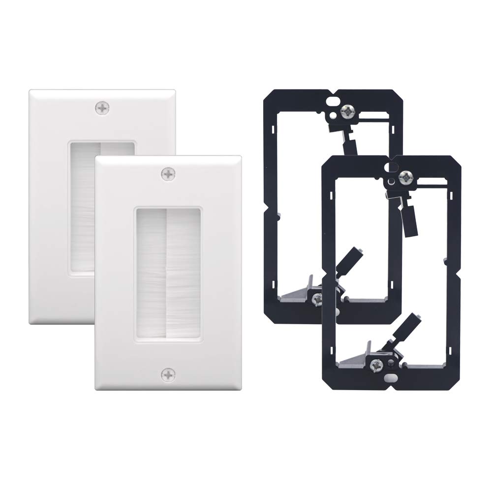 VCE Wall Plate Cable Pass Through with Bracket, Decorator Cover for Low Voltage Cables - White, 2-Pack