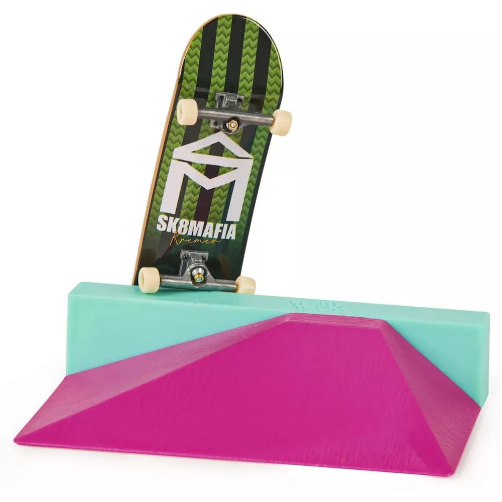 Tech Deck Street Hits 2021 Series Sk8mafia Skateboards Wes Kremer House Stripes Green Complete Fingerboard and Pyramid Ledge Obstacle