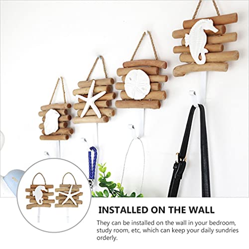 HEALLILY Nautical Wall Hook Mediterranean Coat Hook Towel Wall Hooks Wooden Hangers Nautical Beach Signs Rustic Wall Decor for Bedroom Living Room 2PCS