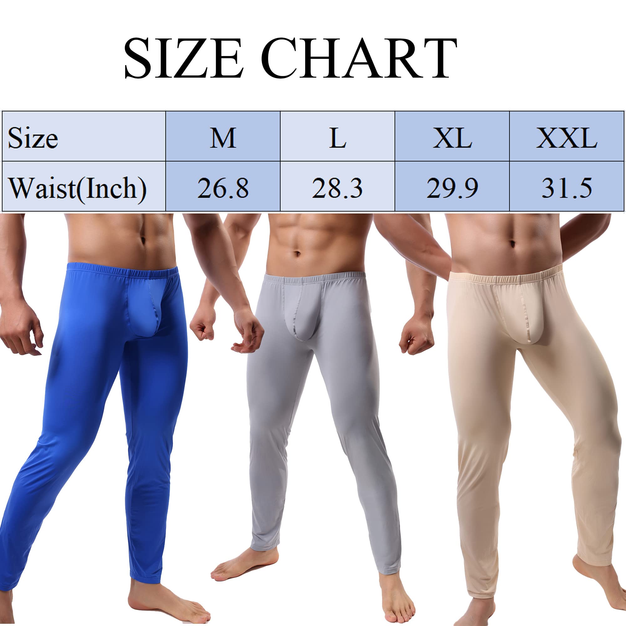 DHEWFU Mens Tight Long Underwear Bottoms Soft Low Rise Elastic Leggings Pants Trousers Sleep Beige