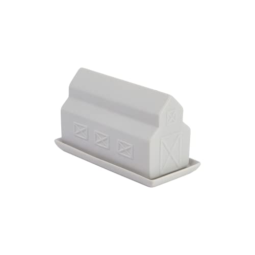 Creative Co-Op Matte Stoneware Barn Butter Dish Food Storage, 1 Pack, White