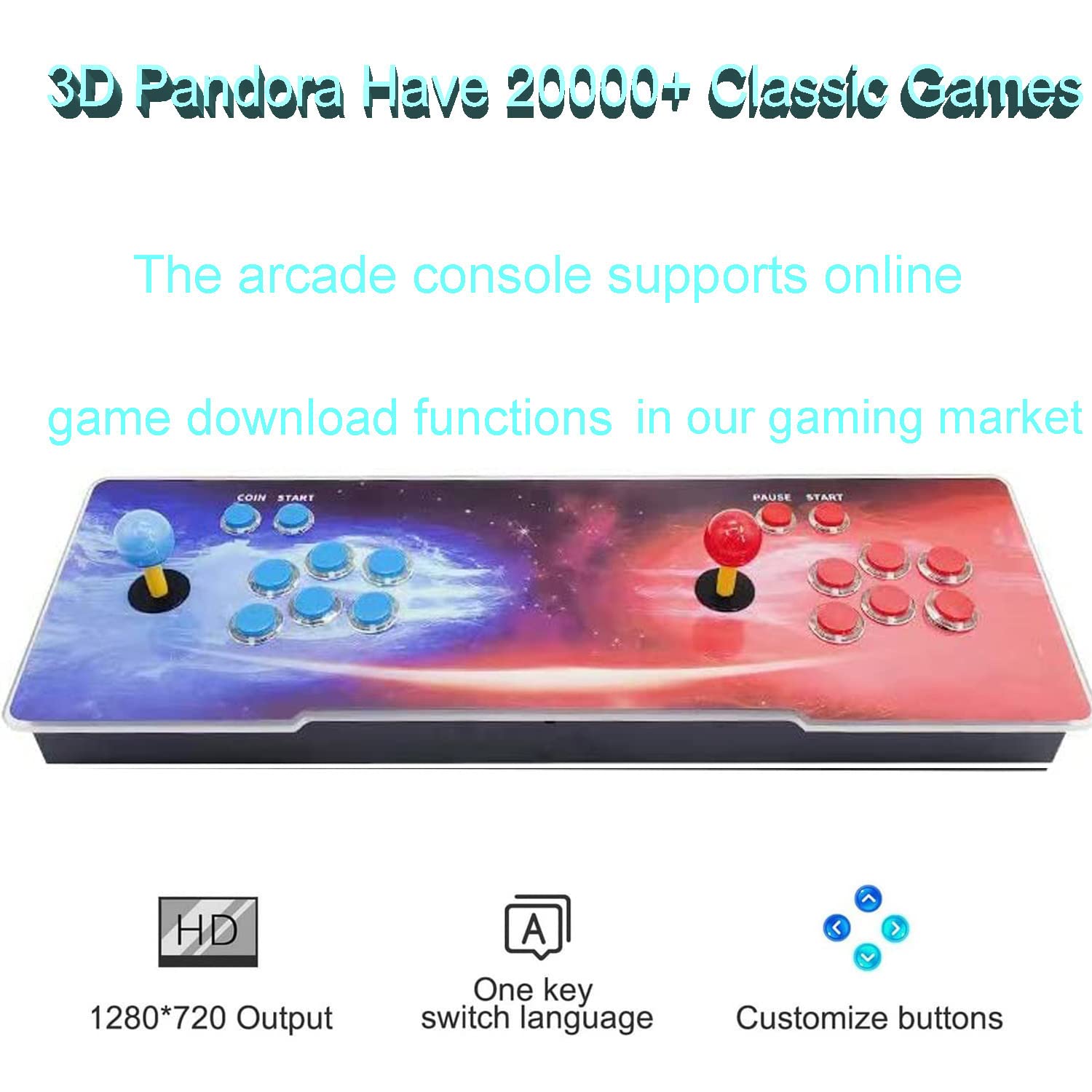VEGAMED 22000 in1 Pandoras Box Arcade with Download Function, 3D Arcade Game Console, 1280x720 Full HD, VGA, HDMI,Support Search/Save/Hide/Pause Game up to 4 Players