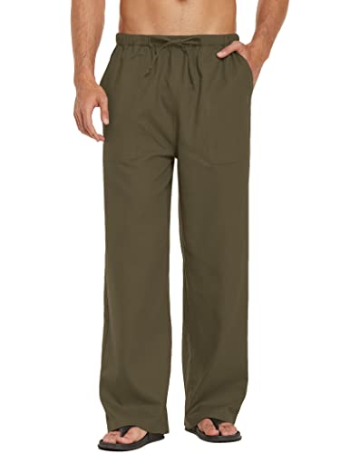 COOFANDY Mens Linen Loose Pant Lightweight Elastic Waist Trouser Yoga Beach Pant