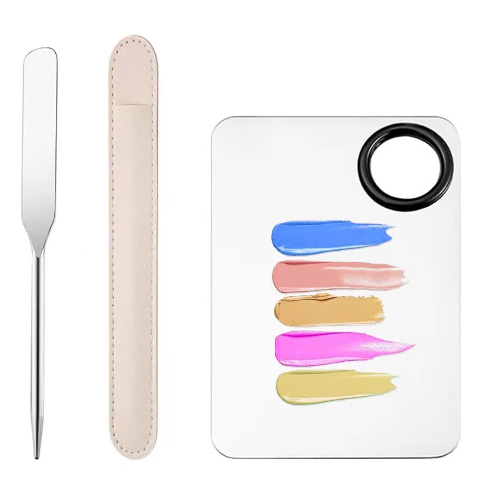 Faiteary Makeup Spatula and Palette Set, Stainless Steel Makeup Spatula and Palette for Professional Pigment Blending, Eye Shadow or Eyelash Makeup Mixing, Suitable Facial Cosmetic Makeup Tool