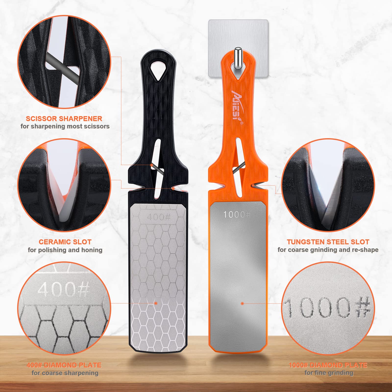 ETITATO Chef Knife Knife Sharpeners, Kitchen Kit 8 Inches Non-Stick Stainless Steel Ultra Sharp Kitchen Knives for Home Kitchen, Professional 5-in-1 Sharpening stone with 3 Slots for Knives Scissors