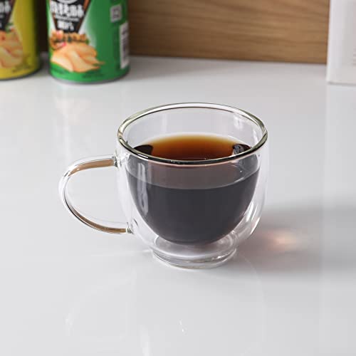 Douria Double Walled Glass Coffee Mugs, Clear Espresso Cups, Coffee tea Mugs Set, Iced Coffee Cup, Glass Mugs for Hot Beverages, Premium Glasses Set, Each 200ml (7Ounces./Set of 2)