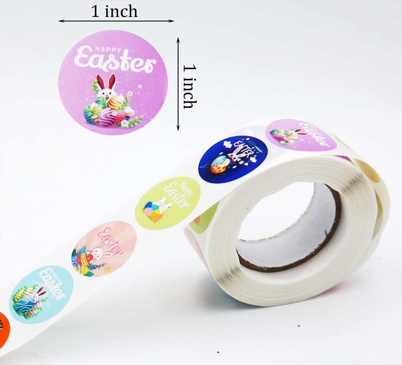 DAFURIET 500pcs Easter Bunny Stickers for Kids, Cute Happy 1 inch Self-Adhesive Easter Stickers, 8 Designs Happy Bunny Waterproof Stickers Per Roll for Easter Art Craft